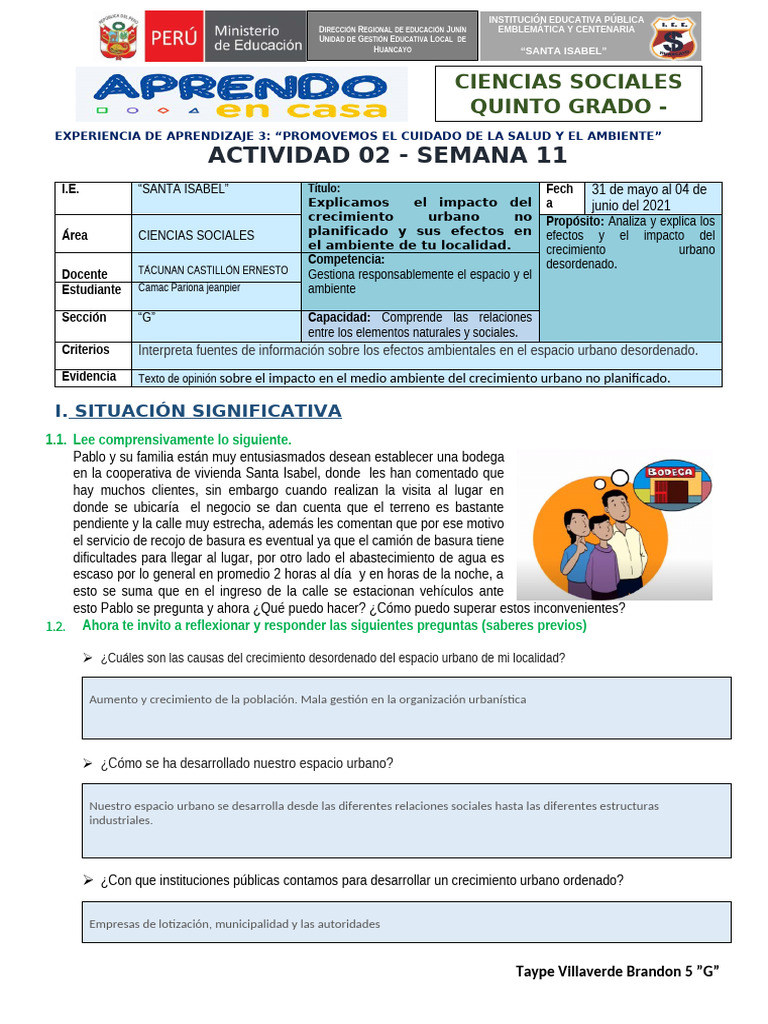 Actividad 2 - Exp 3 Semana 11 | PDF | Entorno natural | Urbanización