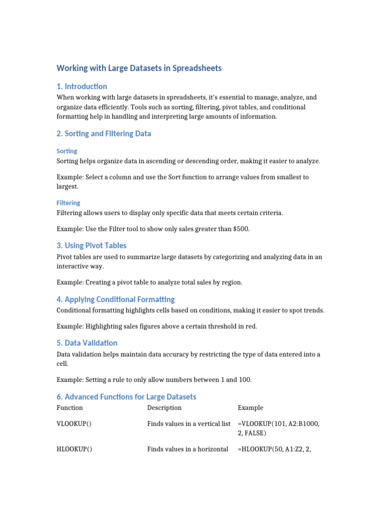 Working With Large Datasets in Spreadsheets | PDF | Spreadsheet ...