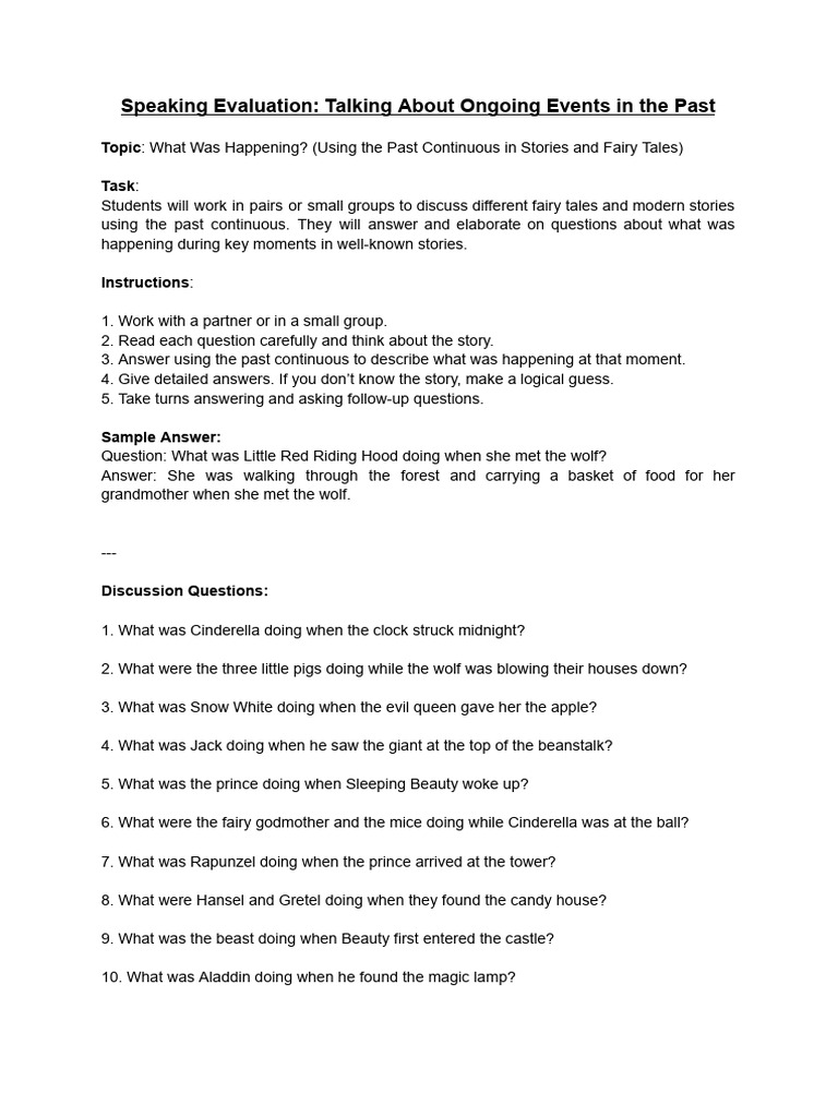 Past Continuous in Fairy Tales Discussion | PDF