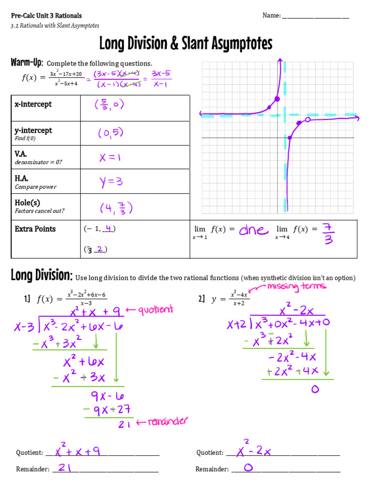 Rationals and Slant Asymptotes Guide | PDF | Asymptote | Mathematical ...