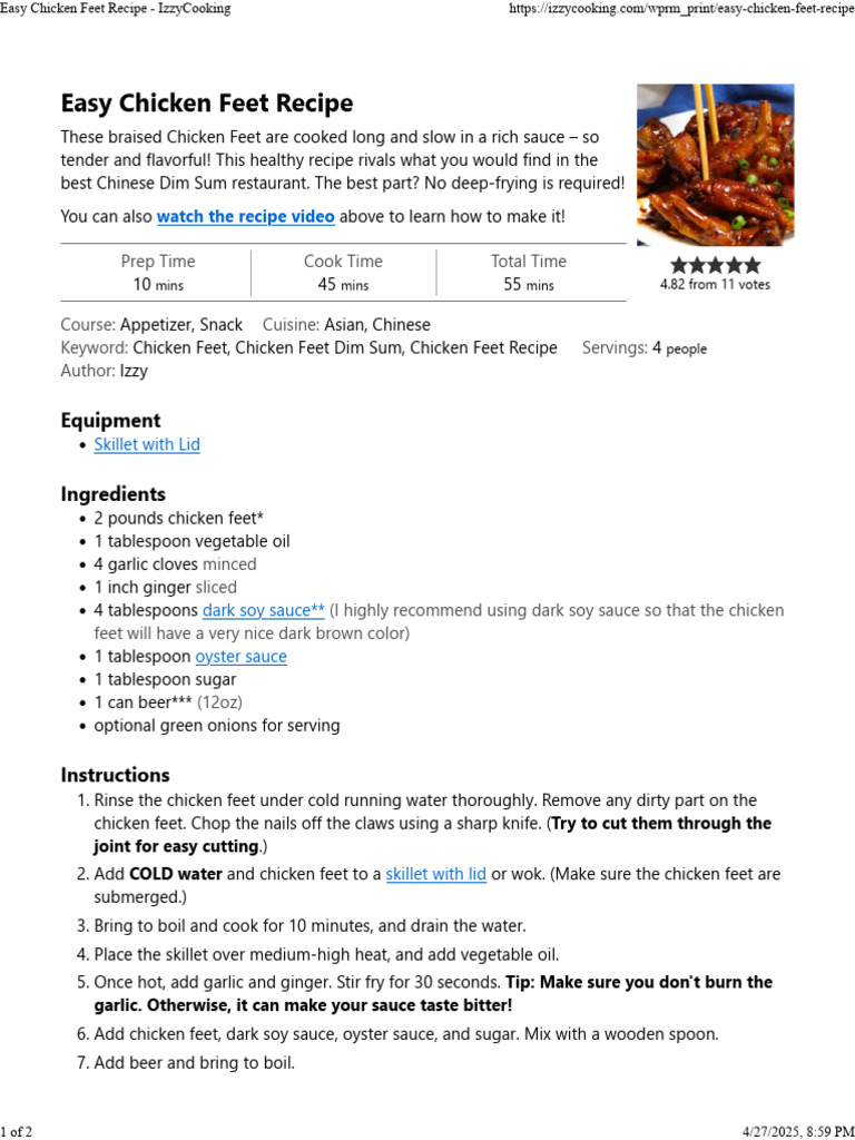 Easy Chicken Feet Recipe - IzzyCooking | PDF | Sauce | Fat