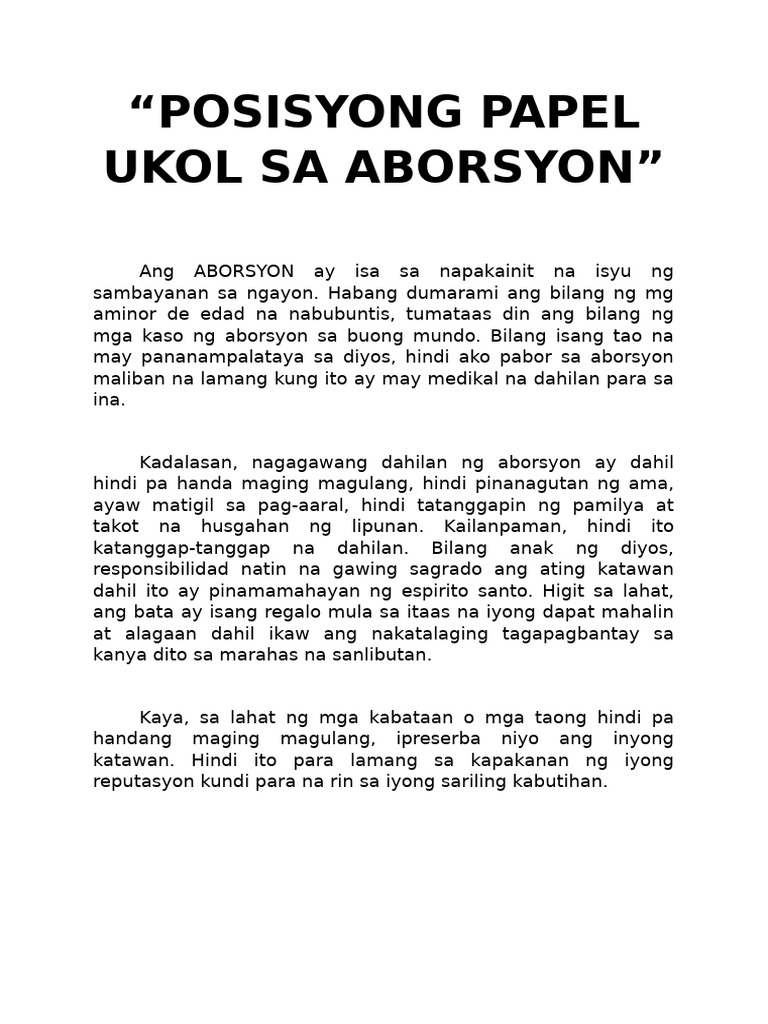 Posisyong Papel Ukol Sa Aborsyon | PDF