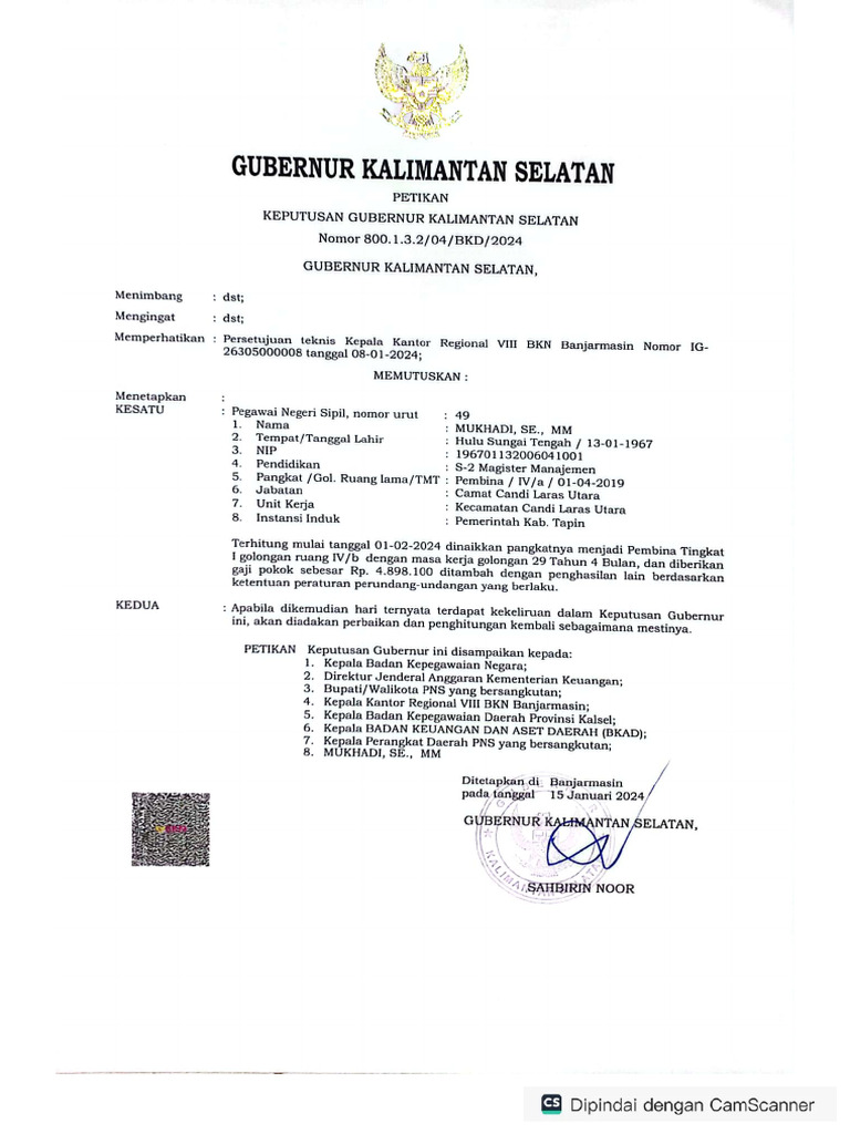 SK Pangkat IV B Pak Camat | PDF