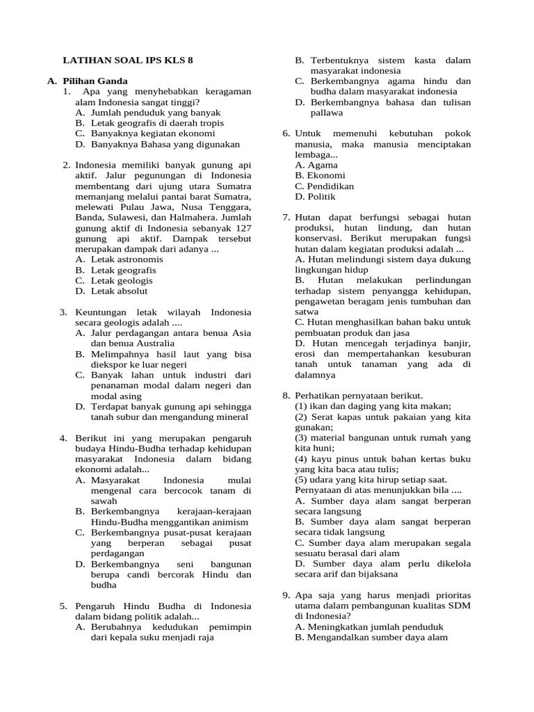 Latihan Soal Ips KLS 8 | PDF