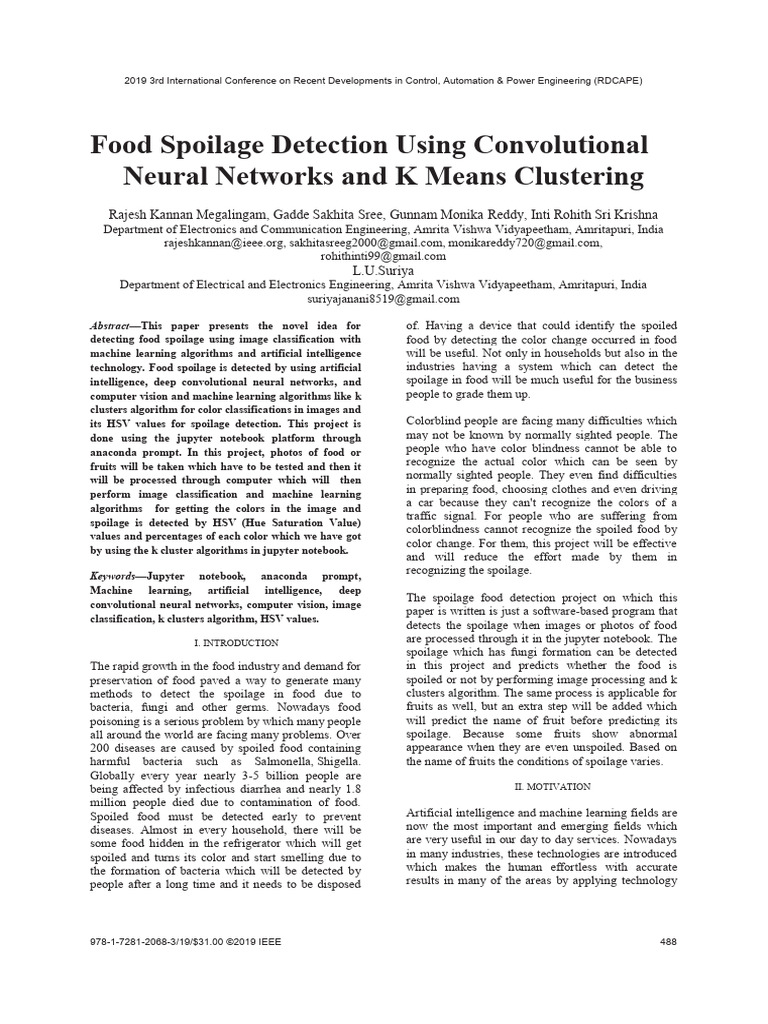 Food Spoilage Detection Using Convolutional Neural Networks and K Means ...