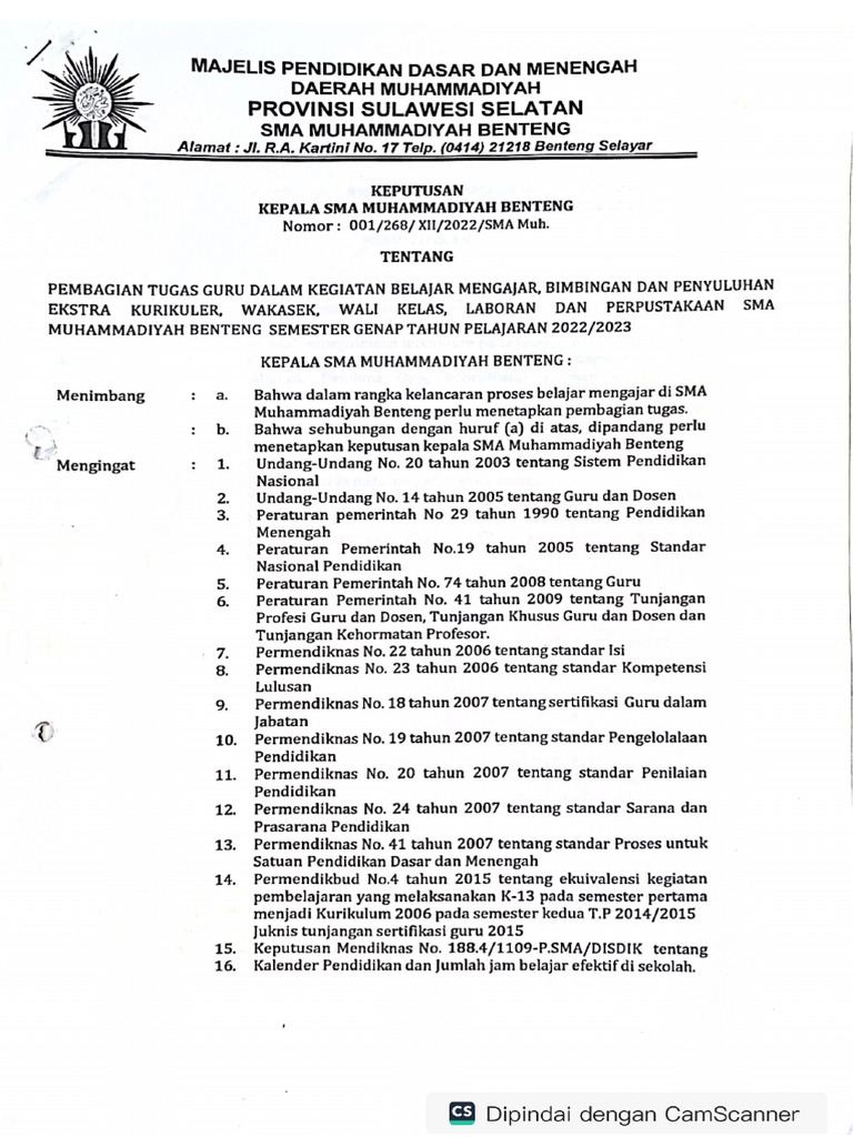 SK Pembagian Tugas Semster II Thn Ajaran 2022:2023 | PDF