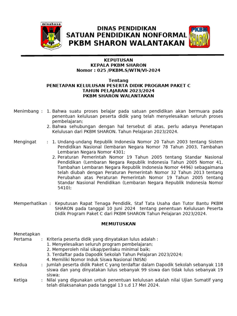 Contoh Surat SK Kelulusan Paket C 2024 | PDF