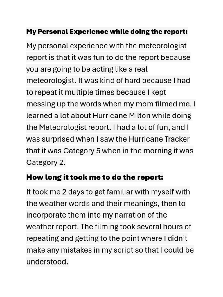 My Personal Experience While Doing The Report | PDF