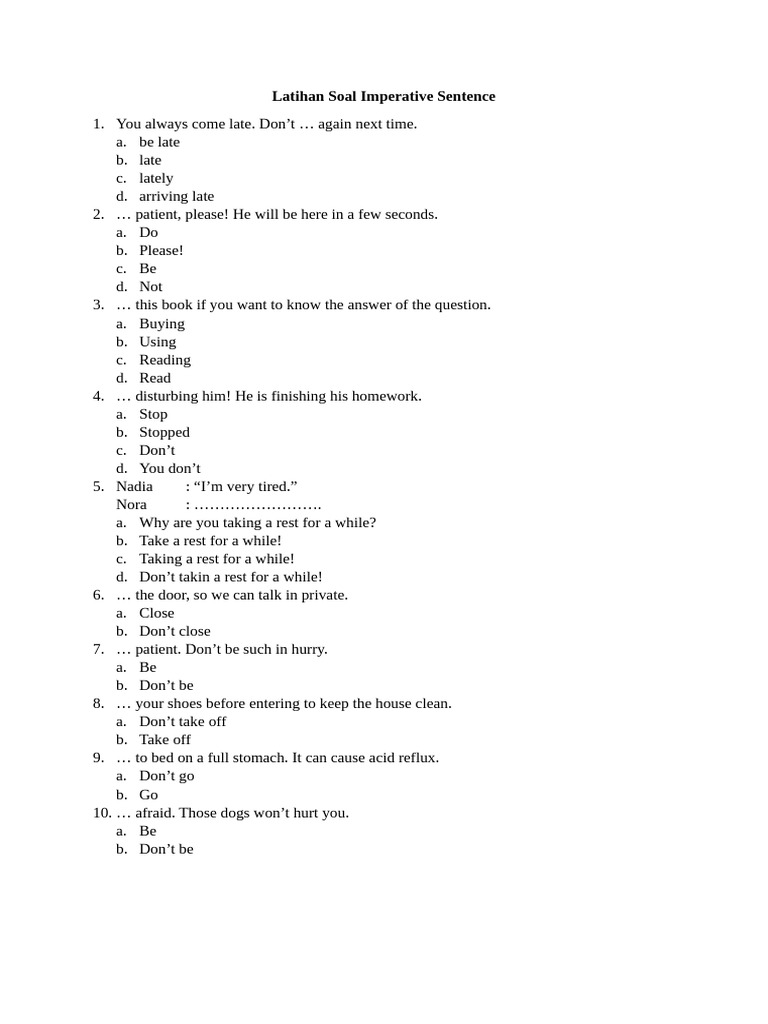 Latihan Soal Imperative Sentence Kelas X | PDF | Cheese | Milk