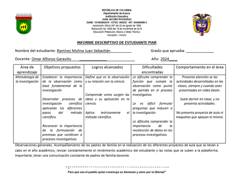 Informe Descriptivo - PDF Septimo Ramirez | PDF | Observación | Science