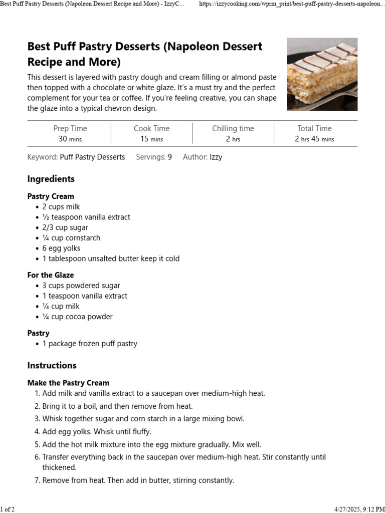 Delicious Napoleon Puff Pastry Recipe | PDF | Desserts | Custard