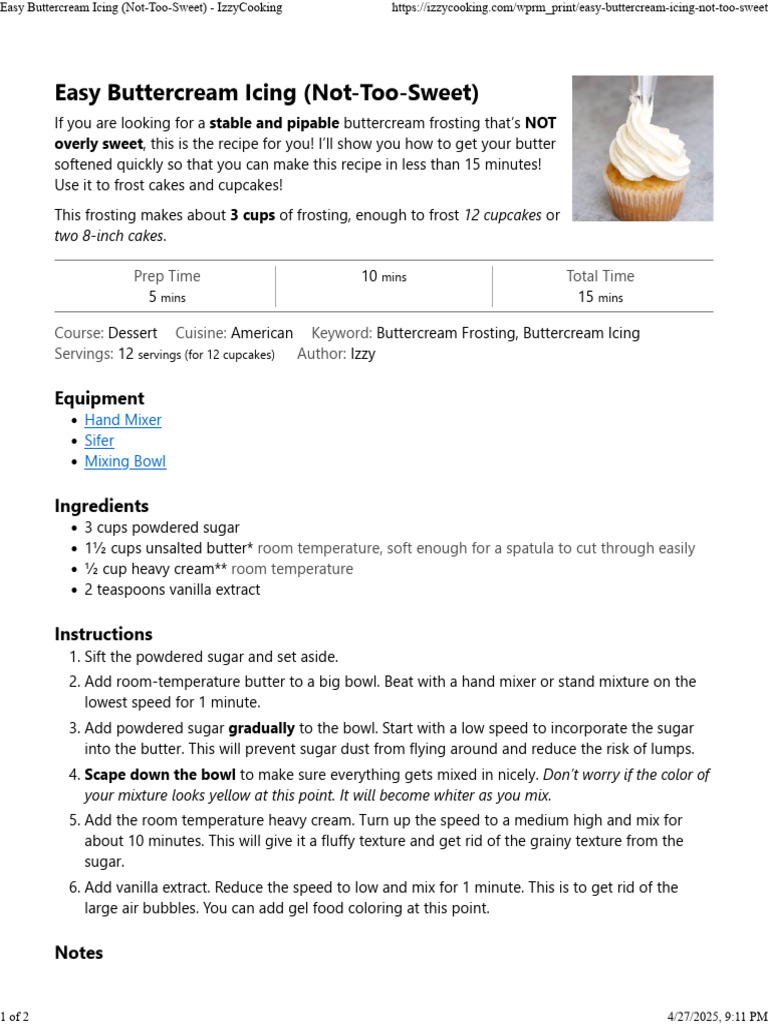 Easy Buttercream Icing (Not-Too-Sweet) - IzzyCooking | PDF | Fat | Butter
