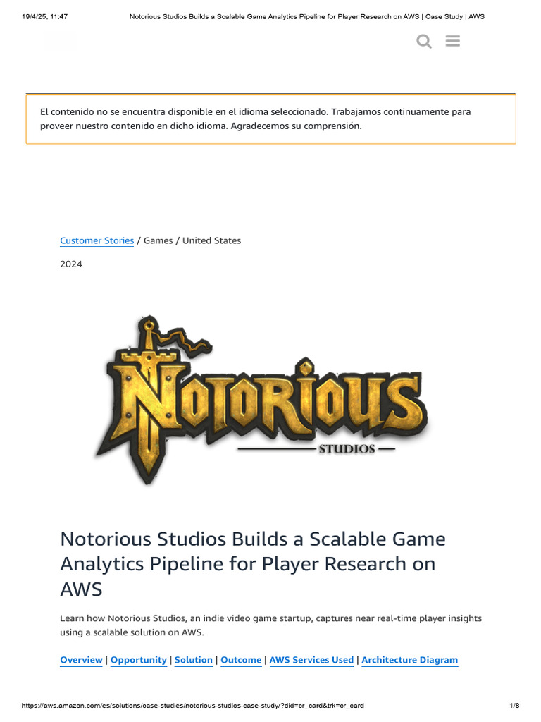 Case Study Notorious Studios Builds A Scalable Game Analytics | PDF | Amazon Web Services ...