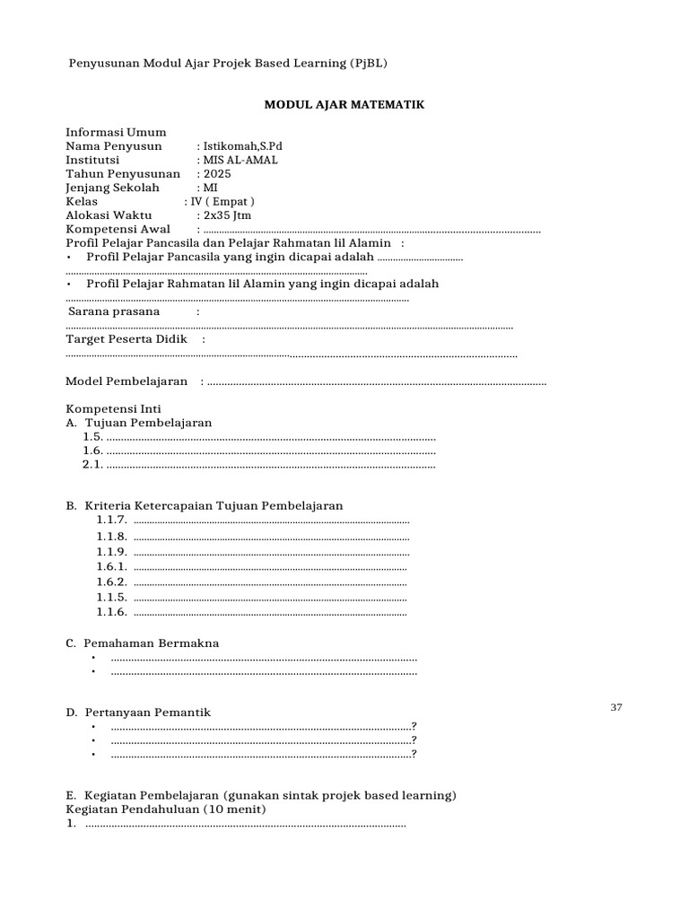 Penyusunan Modul Ajar Projek Based Learning | PDF