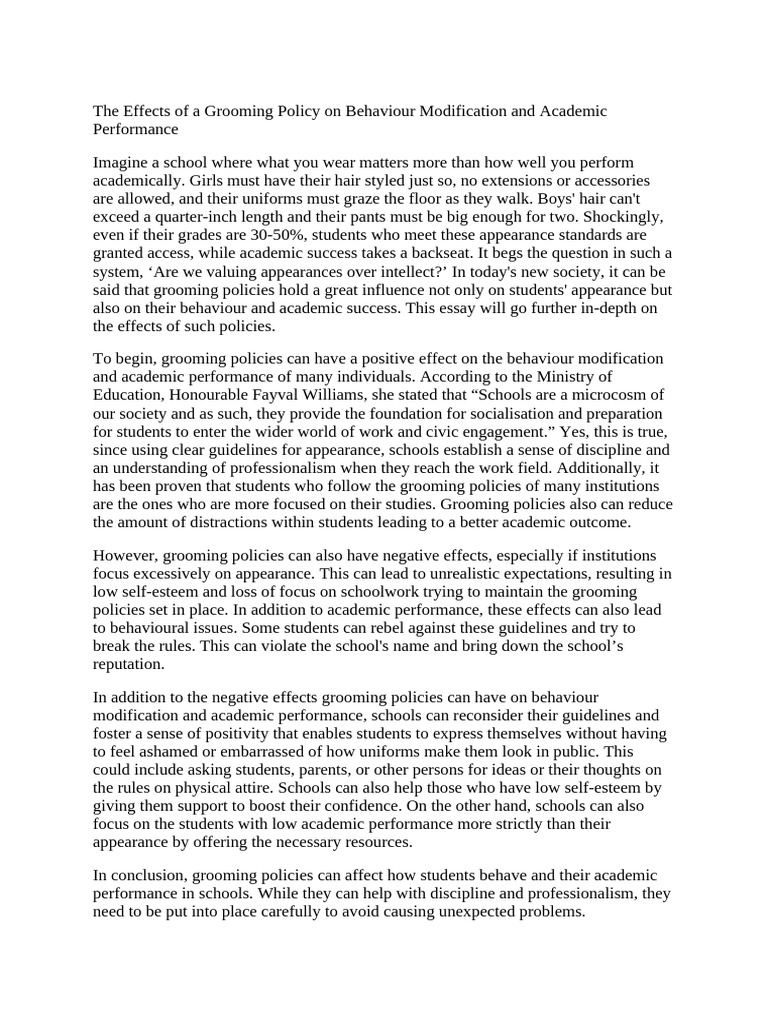 The Effects of A Grooming Policy On Behaviour Modification and Academic Performance | PDF | Self ...