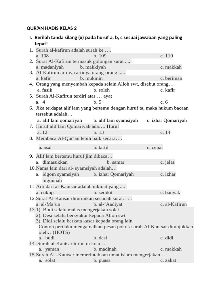 SOAL QURDIS KELAS 2-1 | PDF