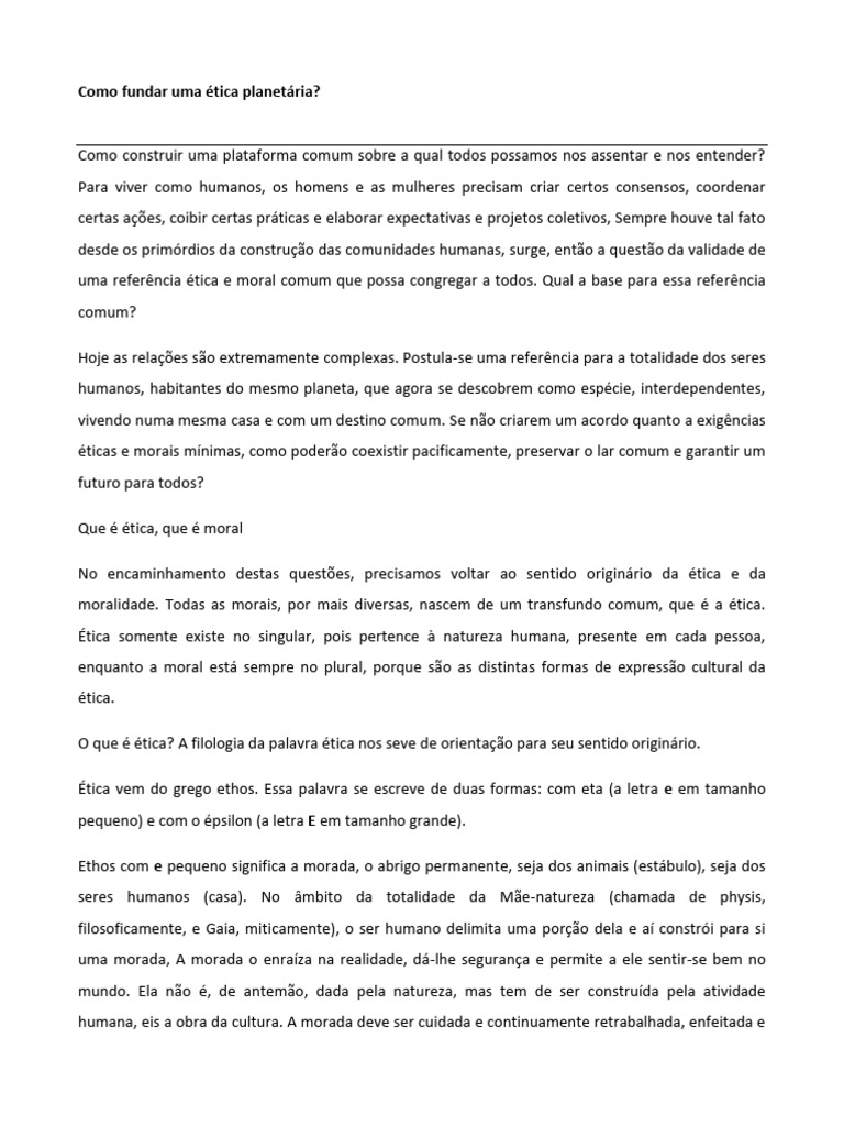 Fundando uma Ética Planetária | PDF | Moralidade | Humano