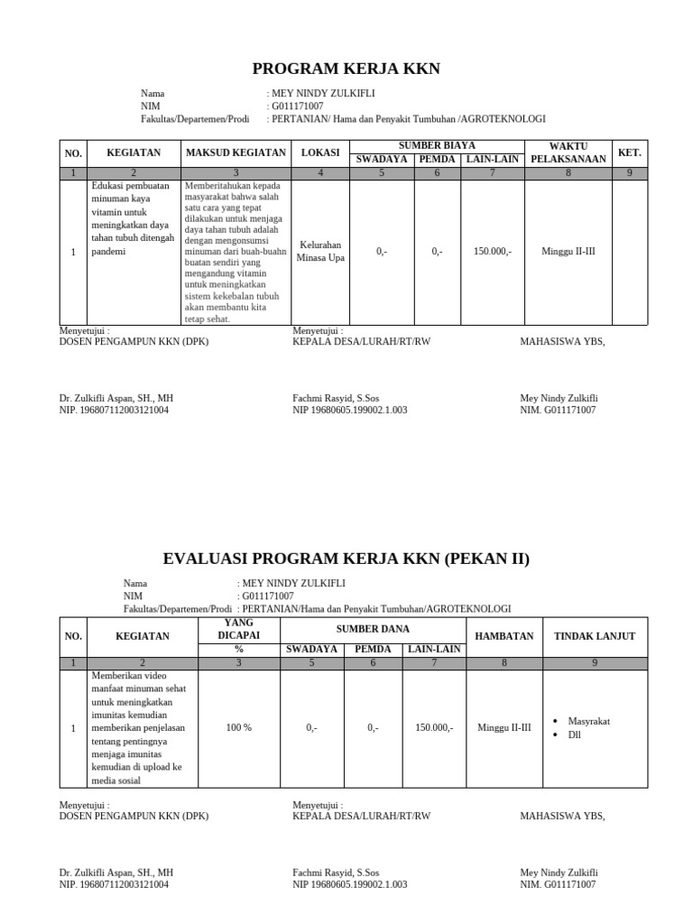 PROGRAM KERJA KKN Mey Nindy | PDF
