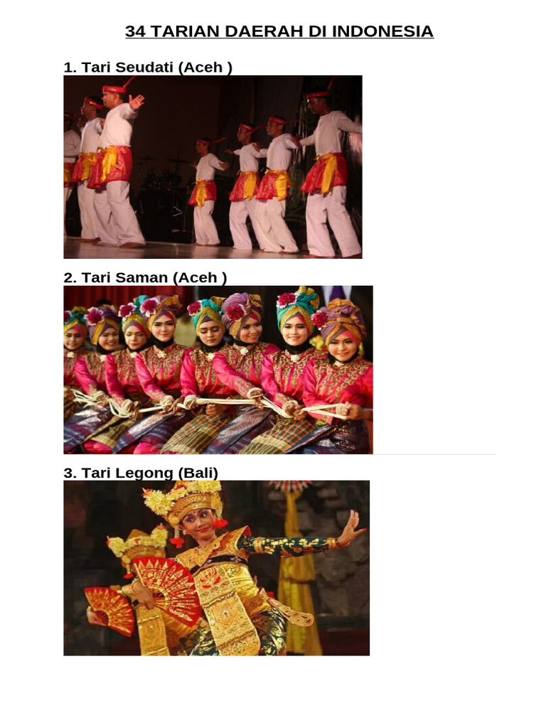 34 Tarian Daerah Di Indonesia | PDF