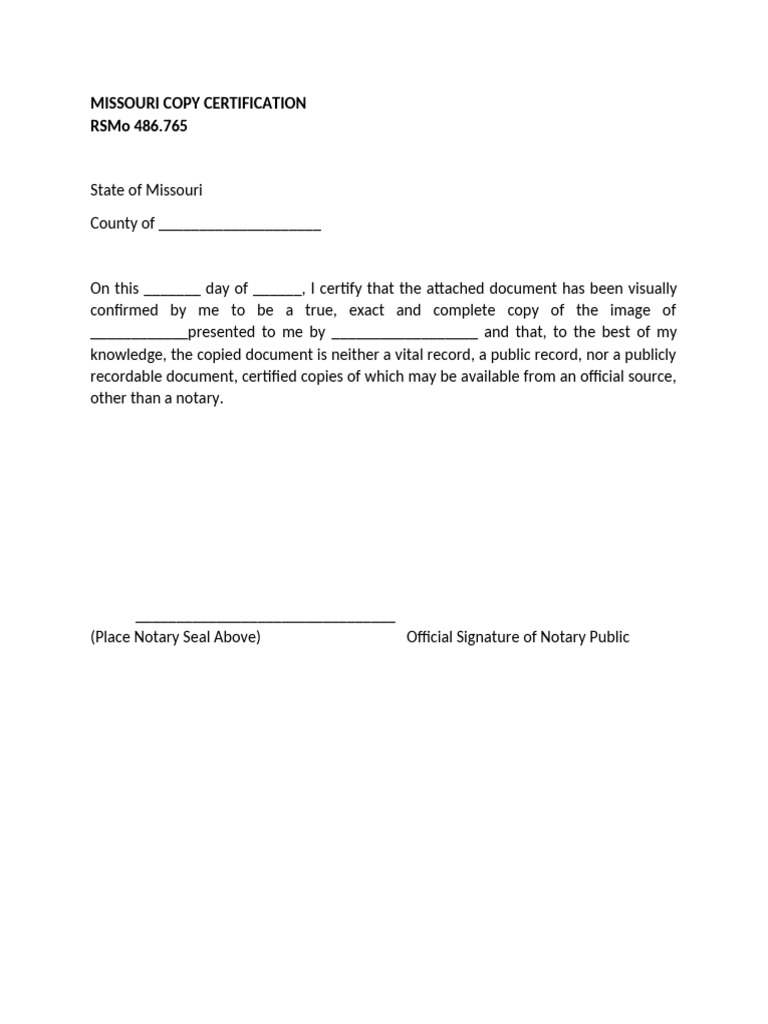 Missouri Copy Certification | PDF