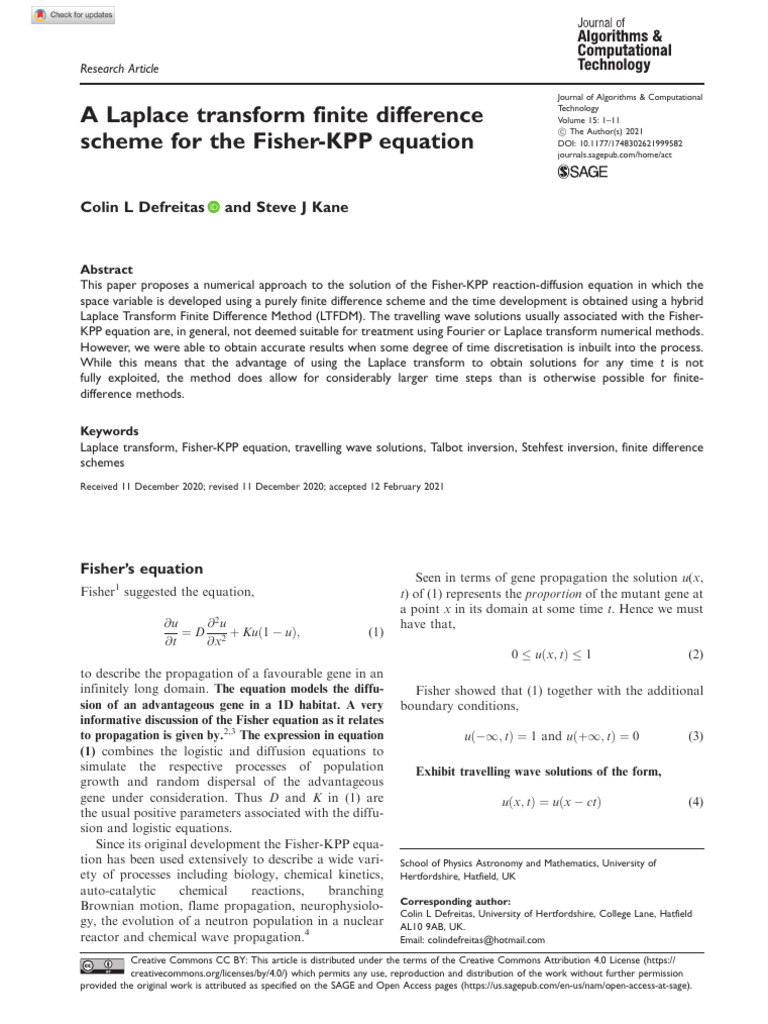 A Laplace transform finite difference scheme for the Fisher-KPP equation | PDF | Numerical ...