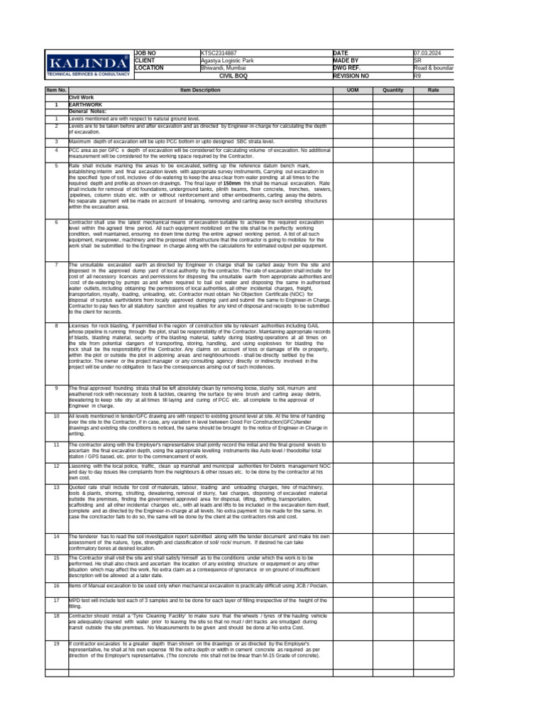 Boundary Wall BOQ & Calc Sheet | PDF | Concrete | Civil Engineering