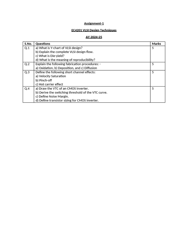 EC4201 VLSI Assignments Questions(1) | PDF