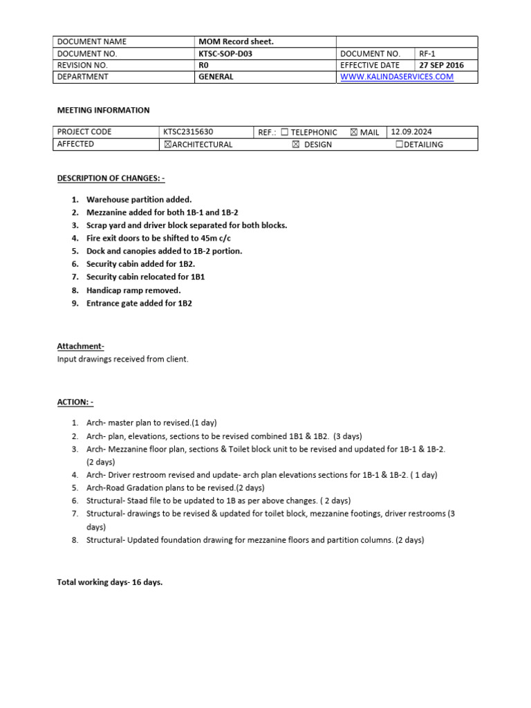 MOM Record Sheet for Architectural Changes | PDF