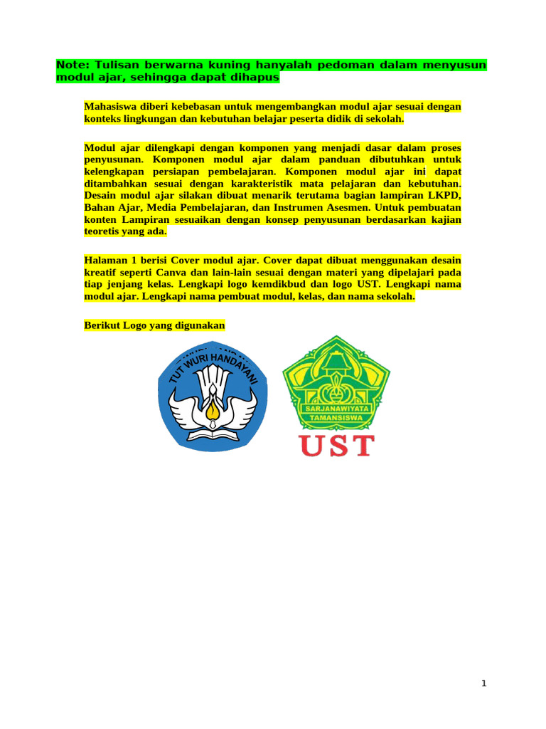 Contoh Format Modul Ajar - PPG UST 2025 | PDF