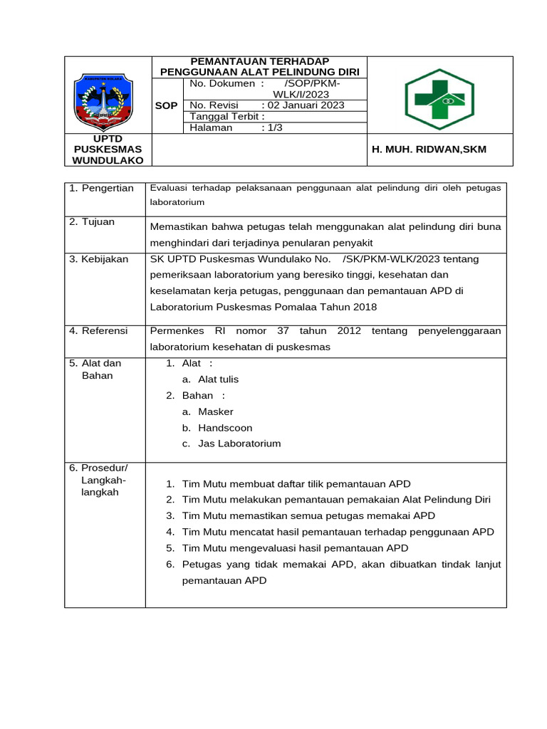 Pemantauan Penggunaan APD di Laboratorium | PDF