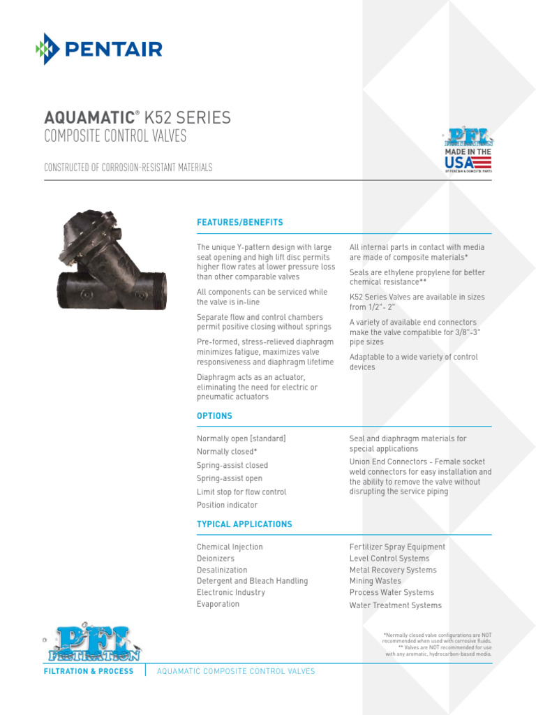 Aquamatic K52 Series Data Sheet | PDF | Valve | Electrical Connector