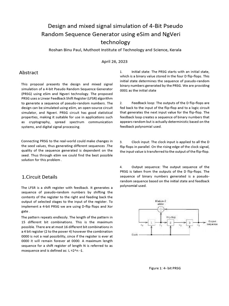 4-Bit Pseudo Random Sequence Generator Design | PDF | Electrical Engineering | Algorithms
