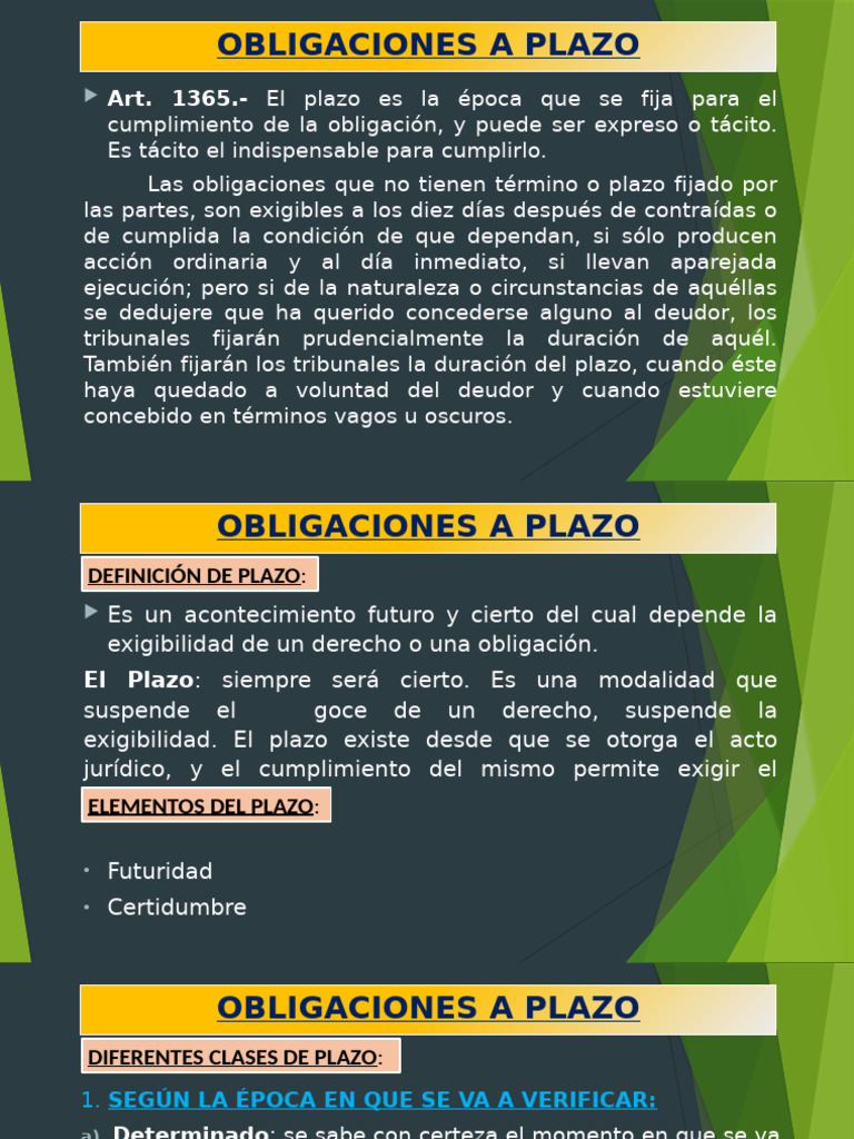 Clases y Efectos de las Obligaciones a Plazo | PDF