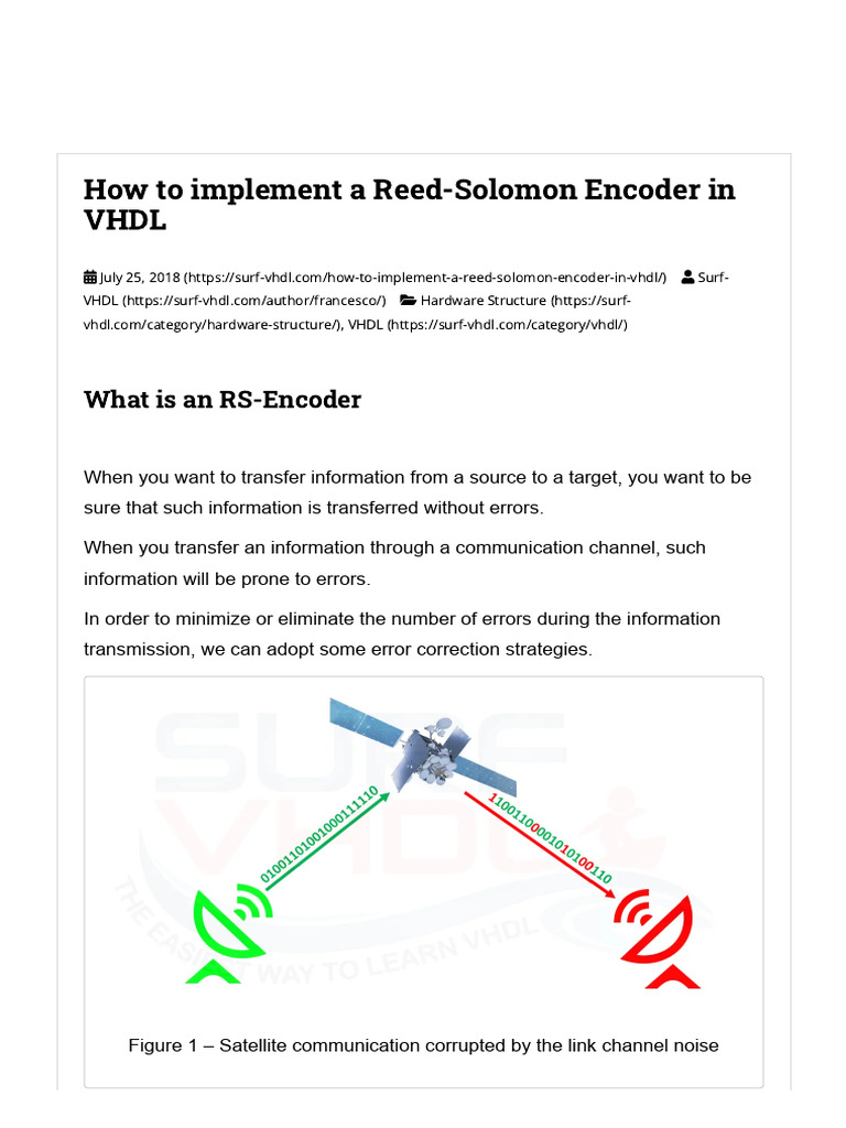 How to implement a Reed-Solomon Encoder in VHDL - Surf-VHDL | PDF ... How to implement a Reed-Solomon Encoder in VHDL - Surf-VHDL | PDF ...