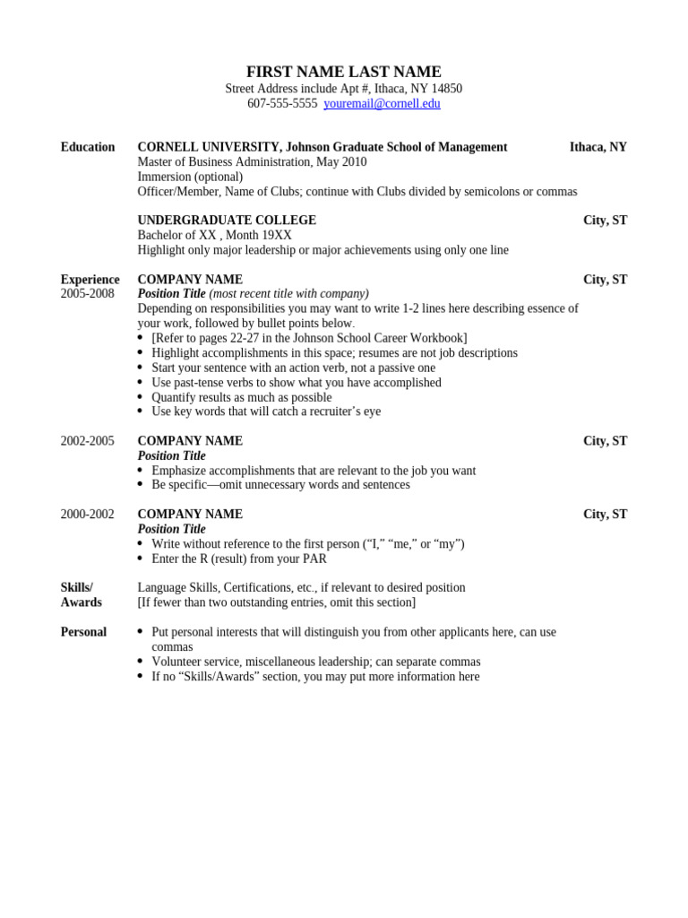 Resume Template Guidance | PDF
