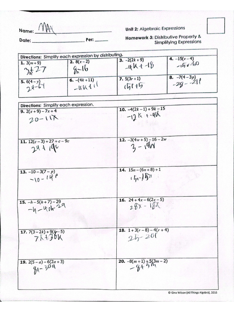 Distributive Property and Simplifying Expressions | PDF