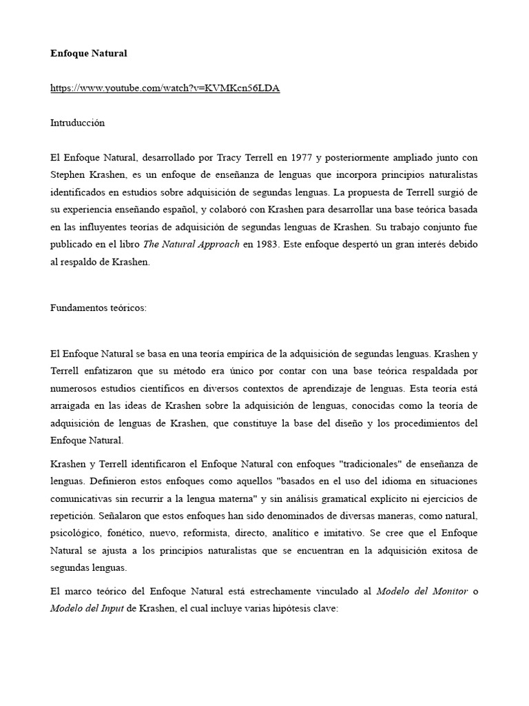 Enfoque Natural en la Enseñanza de Lenguas | PDF | Teoría | Comunicación