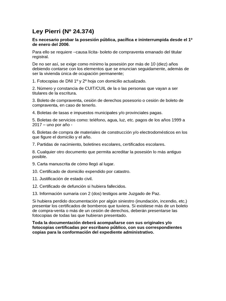 Ley Pierri: Requisitos de Posesión | PDF