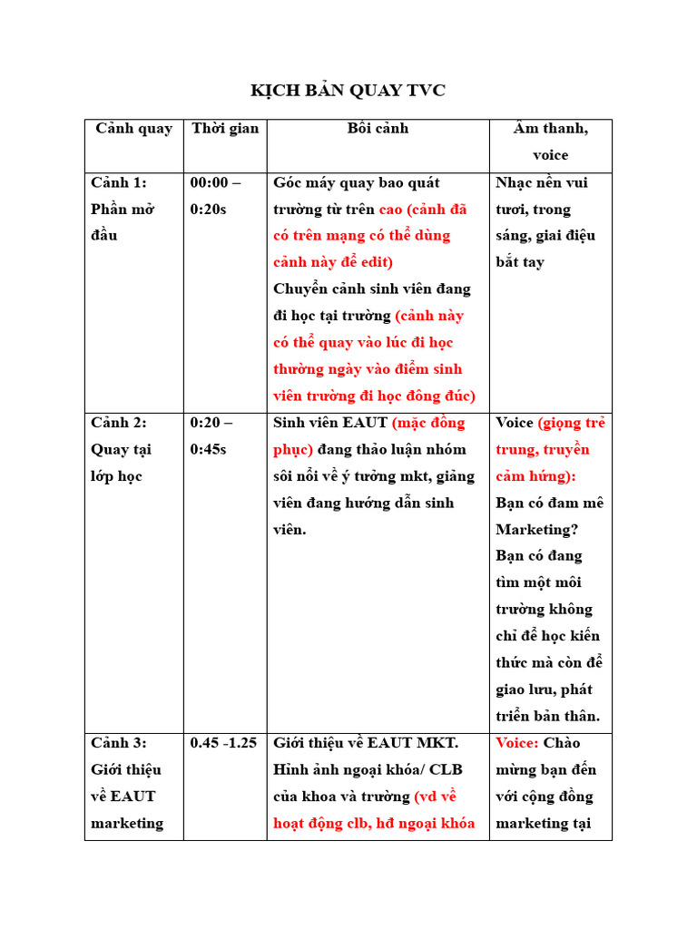KỊCH BẢN QUAY TVC | PDF
