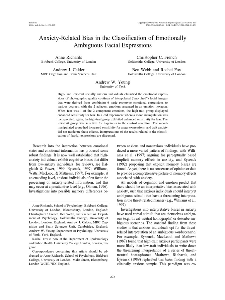 Anxiety-Related Bias in The Classification of Emotionally Ambiguous ...
