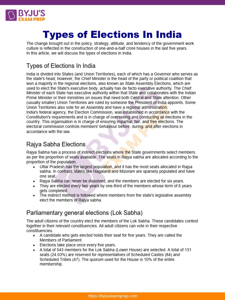 Types of Elections in India Explained | PDF | Political Events | Forms ...