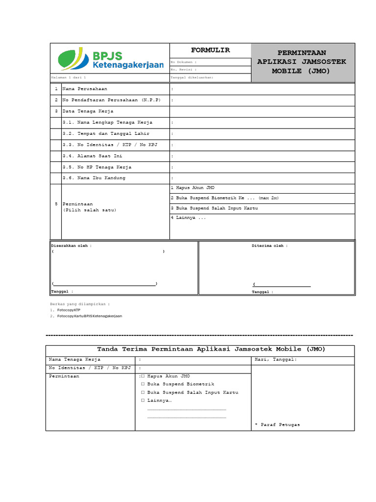 Formulir Permintaan Layanan Jmo | PDF