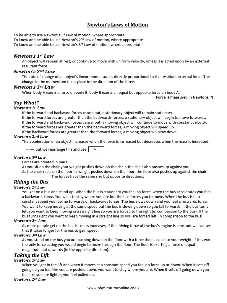 AQA-NOTES-MM-Newtons-Laws-of-Motion | PDF | Force | Newton's Laws Of Motion