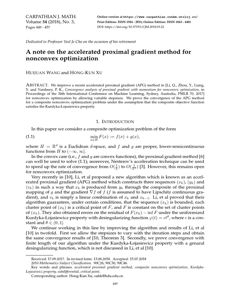 A Note On The Accelerated Proximal Gradient Method For Nonconvex Optimization | PDF ...