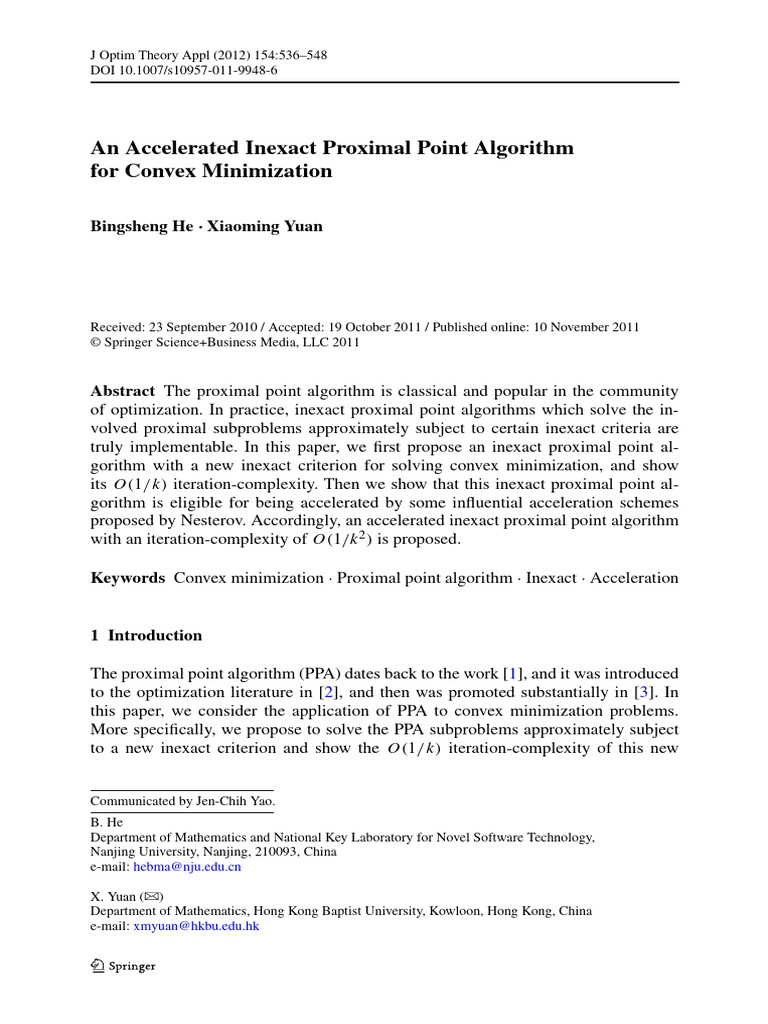 An Accelerated Inexact Proximal Point Algorithm | PDF | Inequality (Mathematics) | Mathematical ...