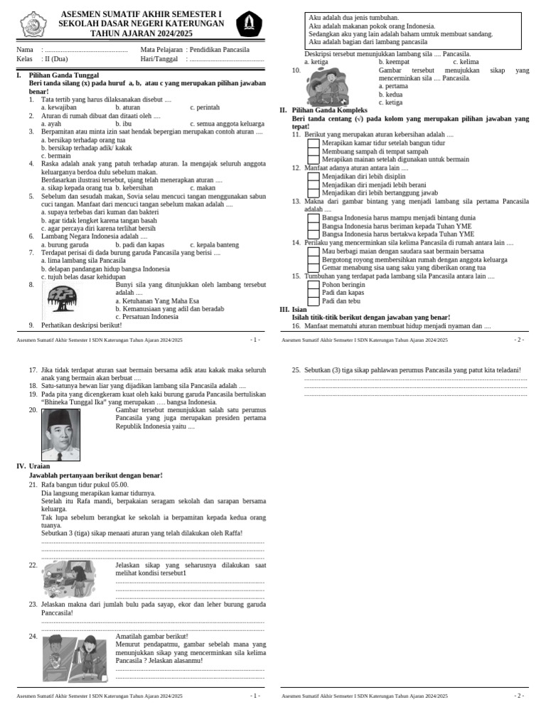 Asesmen Sumatif Akhir Semester I Pendidikan Pancasila | PDF