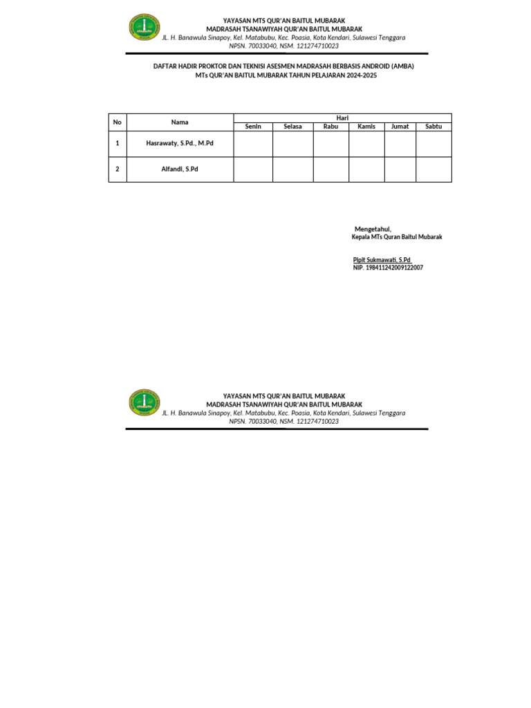 DAFTAR HADIR PANITIA&PENGAWAS_AMBA | PDF