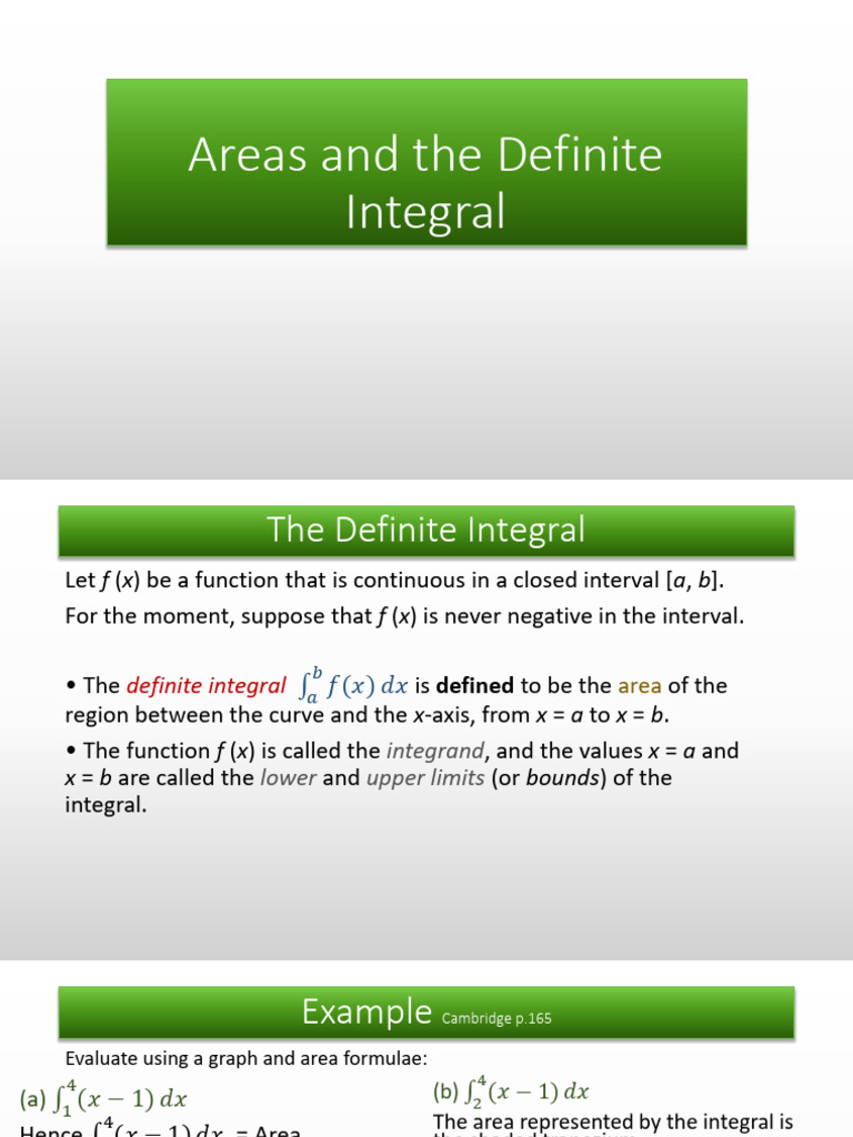 Definite Integral as Area Explained | PDF | Area | Integral