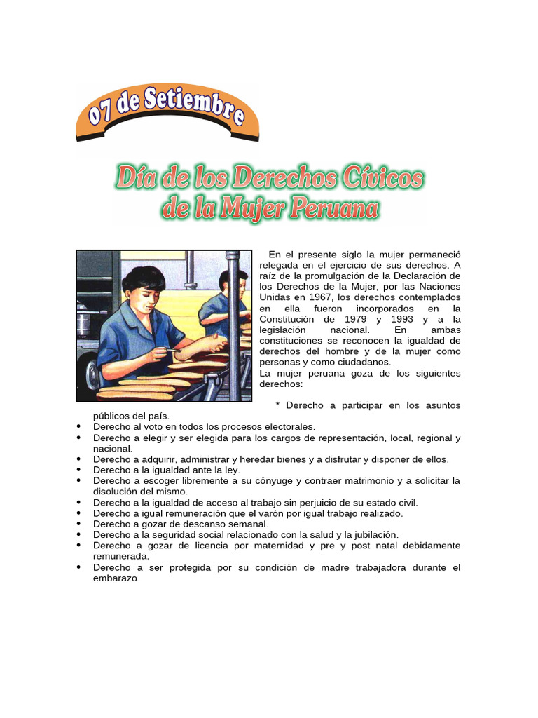 07 De Setiembre Día De Los Derechos Cívicos De La Mujer Peruana Pdf 9700