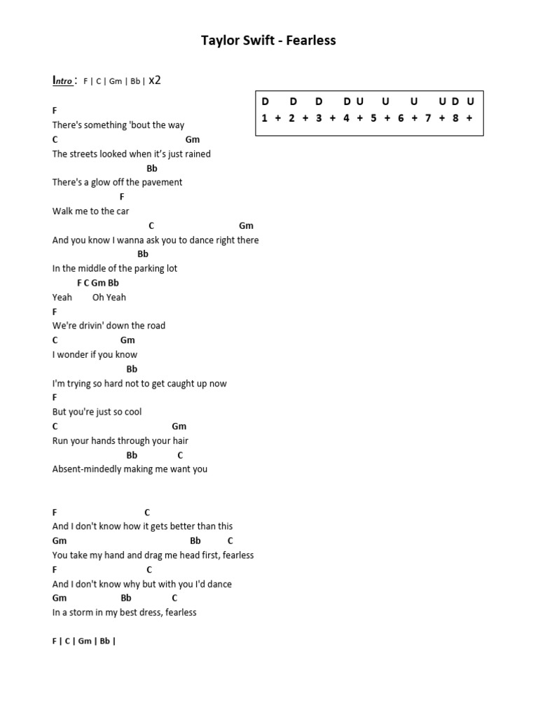Fearless - Taylor Swift (Uke - Chord) | PDF | Pop Songs | Popular Music